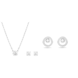 Swarovski Attract Set, Rundschliff, Weiß, Rhodiniert & Creativity Ohrstecker, Rund, Weiss, Rhodiniert