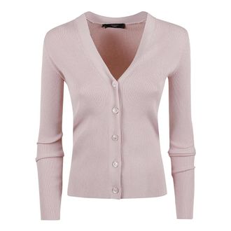Max Mara Femme, Pulls, Rose, Taille: 40 FR Cardigan marron côtelé avec boutons en nacre