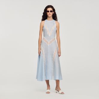 Sandro Langes Kleid mit Spitzendetails