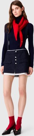 Maje Short En Tweed Avec Contraste - Bleu Marine - Maje