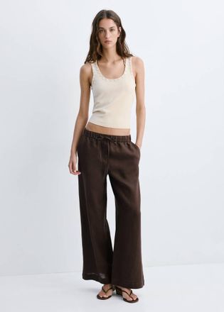 Mango Pantalon lin boutons chocolat - Femme - XXS - MANGO