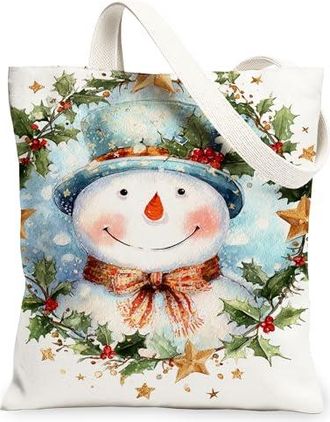 Generic Sacs fourre-tout en toile motif bonhomme de neige - Sacs de courses r&eacute;utilisables - Motif vacances dhiver - Joyeux No&euml;l - L&eacute;gers et lavables - Pour ca