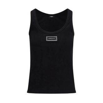 Versace Femme, Tops, Noir, Taille: 38 FR Top D&eacute;contract&eacute; en Coton &agrave; Encolure Ras du Cou