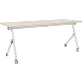 Beliani Schreibtisch Heller Holzfarbton u. Wei&szlig; 180 x 60 cm Klappbar Faltbar mit Rollen Mobil B&uuml;rotisch f&uuml;r Homeoffice B&uuml;ro Modernes Design