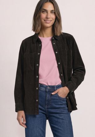 Street One Langarmbluse STREET ONE, Damen, Gr. 34, braun (schwarz coffee), Web, 100% Baumwolle, unifarben, normal normal, V-Ausschnitt, abgesteppt, Blusen, aus r