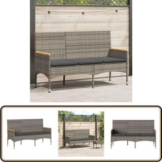 vidaXL Gartenbank 3-Sitzer mit Kissen Grau Poly Rattan - Gartensessel - Gartenbank - Outdoor Furniture - Balkonmöbel - Esszimmergarnitur