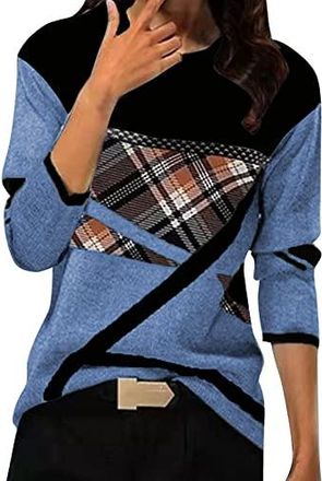 Generic Haut &agrave; manches longues pour femme - Tunique de f&ecirc;te tendance - Col rond - T-shirt basique polyvalent - Chemisier vintage imprim&eacute; confortable - Coupe a