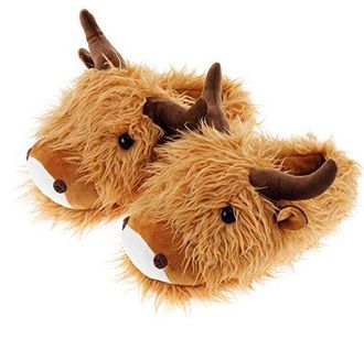 Aroma Home Fuzzy Friends Chaussons &eacute;dition limit&eacute;e, Vache Highland, Taille unique
