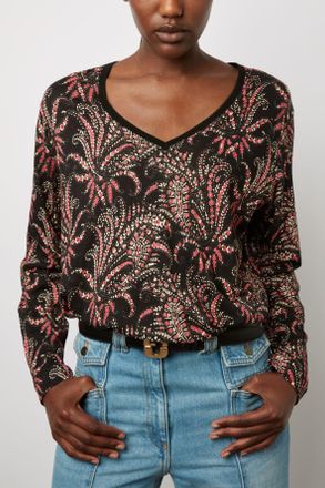 Gerard Darel T-shirt imprim&eacute; &agrave; col V et manches longues - ADELINA - Noir