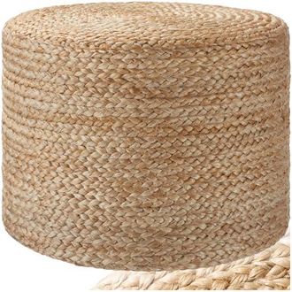 TecTake Pouf en jute boh&egrave;me, tiss&eacute; &agrave; la main et durable, fibres de jute naturelles et rembourrage confortable en mousse, tabouret ottoman polyvalent pour salo