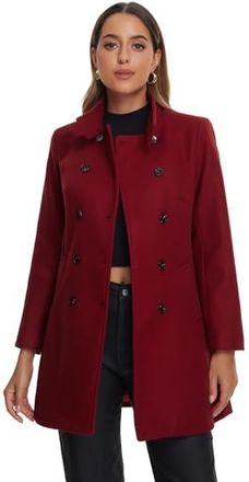 Allegra K Manteau à Double Boutonnage pour Femmes Col Montant dHiver Manteaux Classiques Caban dHiver Automne Bourgogne L