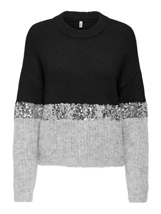 Only Damen Onlmaine Life Ls Sequin Block O-Neck KNT, Black, XS