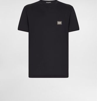 Dolce & Gabbana Baumwoll-t-shirt Mit Logoplakette - Mann T-shirts Und Polos Blau 46