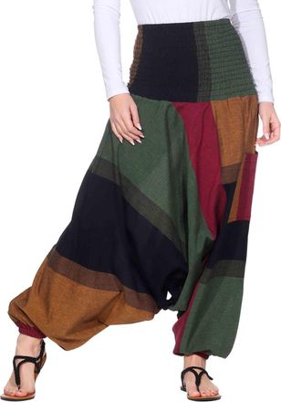 Kunst und Magie Damen bunt one Size Boho Yoga Haremshose Freizeithose Aladinhose, Gr&ouml;&szlig;e:One Size, Farbe:Army Green