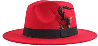 Generic Chapeau Fedora 2025 pour homme et femme - Chapeau &agrave; large bord - Accessoires de costume Panama des ann&eacute;es 1920 - Chapeau d&eacute;t&eacute; pour femme, Rouge, Taill