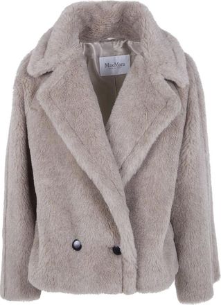 Max Mara Femme, Vestes, Beige, Taille: 38 FR Manteau Teddy en tissu alpaga et cachemire