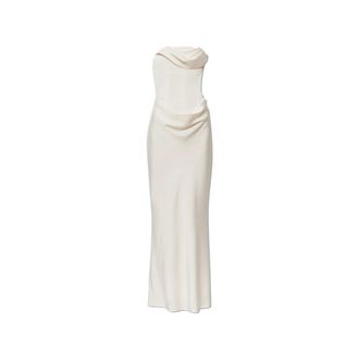 Rotate Satin-Kleid mit schulterfreiem Ausschnitt - - Dresses - Damen - Beige - S
