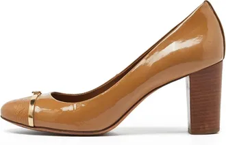 Tory Burch escarpins en cuir verni &agrave; talon &eacute;pais 95 mm pre-owned - Tons neutres