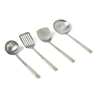 Amazon Basics Kochl&ouml;ffel- und Sch&ouml;pfkellen-Set aus Edelstahl, 4-Teiliges Set, Softgrip-Griff, Sp&uuml;lmaschinenfest, Leinengrau