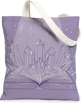 Generic Sacs d&eacute;picerie r&eacute;utilisables en toile avec motif de livre en cristal, sacs d&eacute;picerie printaniers, vintage, artistiques, l&eacute;gers, lavables, violet, 13x1