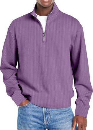 Generic Polo &eacute;l&eacute;gant en velours c&ocirc;tel&eacute; avec fermeture &eacute;clair 1/4 pour homme, sweat-shirt &agrave; manches longues, pull d&eacute;contract&eacute;, violet, 4XL