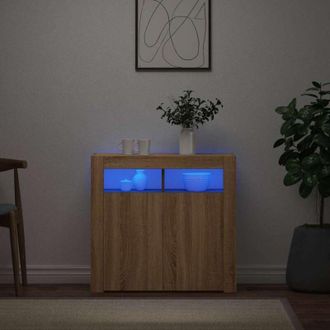 vidaXL Sideboard mit LED-Leuchten Sonoma-Eiche 80x35x75 cm - Vidaxl