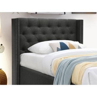Vente-Unique Vente-unique - Lit 90 x 200 cm avec t&ecirc;te de lit capitonn&eacute;e - Tissu - Gris - massimo ii