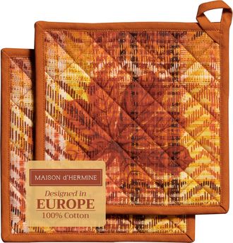 Maison d'Hermine Maison dHermine Topflappen, 100% Baumwolle, hitzebeständig, Set mit 2 Hotpads mit Schleife zum Backen, Mikrowelle, Umgang mit heißen Pfannen, Thanksgi