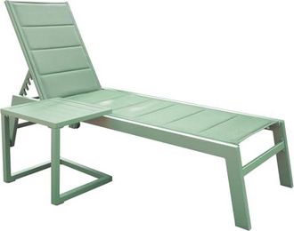 Happy Garden Bain de Soleil Barbados en textil&egrave;ne Vert Sauge et Aluminium Vert Sauge + Table dappoint. Transat dext&eacute;rieur Multi Position