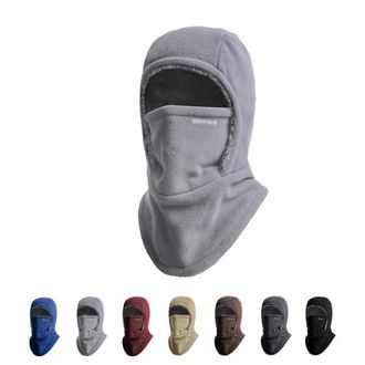 Generic Bonnet et masque 2 en 1 en polaire thermique pour homme et femme Protection du visage et du cou en 1, gris, Taille unique