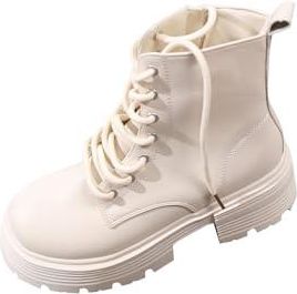 Generic Bottes &agrave; lacets pour femme &agrave; talon &eacute;pais &eacute;l&eacute;gant bottines de motard r&eacute;tro bout rond fermeture &eacute;clair lat&eacute;rale semelle &eacute;paisse antid&eacute;rapante classique 