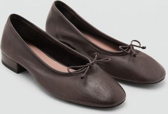 Mango Leder-Ballerinas mit Schleife schokolade - Damen - 35 - MANGO