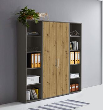 BMG M&ouml;bel Aktenschrank in Anthrazit Artisan Eiche Office Edition abschlie&szlig;bar als Einzelschrank oder Schrankwand Verschiedene Ausf&uuml;hrungen (Set3)