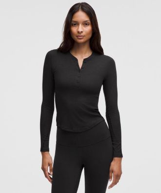 lululemon Hold Tight Henley-Langarmshirt f&uuml;r Frauen - Gr&ouml;&szlig;e 10 in Black