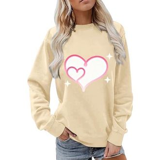 Generic Sweatshirt de Saint-Valentin pour femme avec imprim&eacute; coeur Sweat-shirt &agrave; capuche Mat&eacute;riau doux T-shirt &agrave; manches longues Mode d&eacute;contract&eacute;e Col rond Sw