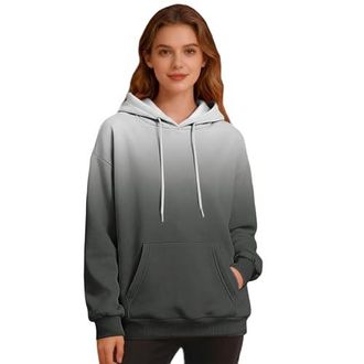 Generic Pull &agrave; capuche tendance d&eacute;grad&eacute; pour femme, coupe ample d&eacute;contract&eacute;e avec poche, manches longues, pull &agrave; capuche surdimensionn&eacute; et confortable pour le