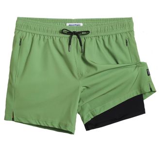 Maamgic Herren Badehose mit Kompression Badeshorts 2 in 1|14cm Innenl&auml;nge Schnelltrocknend l&auml;ssige Swim Shorts Kurz Boardshorts mit Innenhose Rei&szlig;verschlussta
