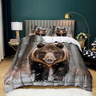 Generic Tier Eber Schwarzbär Bettwäsche Set Microfaser Bettbezug Set 135 x 200 cm, Weich Bequem Atmungsaktives Bettwäsche mit Reißverschluss für Kinder Jugend