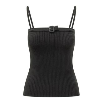 Courr&egrave;ges Buckle Rib Knit Top - - Tops - Damen - Schwarzk - XS