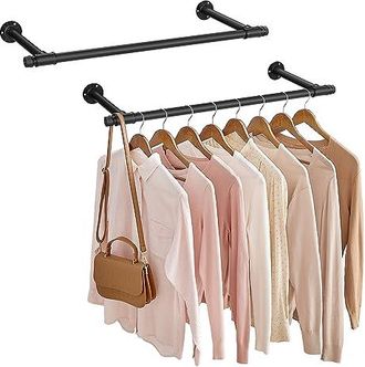 Songmics Tringle Vêtement Murale, Lot de 2, Porte-Manteau Mural, Penderie, Style Industriel, Gain de Place, 30 x 84 x 7 cm, Capacité de Charge de 60 kg, Montag