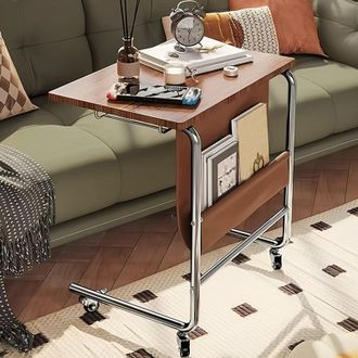 Generic Beistelltisch for Sofa, Kleine Beistelltische Mit Aufbewahrungstasche Aus Pu-Leder Und Ablagefach Aus Eisenrohr for Wohnzimmer, Schlafzimmer Und Terra