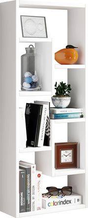 VCM Holz Aufbewahrung | B&uuml;cherregal | Ma&szlig;e H. 92 x B. 36 x T. 15 cm | Medienregal | schicker Blickfang Raumteiler | Standregal - Vilo Wei&szlig;