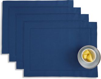 Solino Home Tischsets aus Baumwollleinen, 4er-Set, Hohlsaum, Lapislazuli, Blau, 35,6 x 48,3 cm, maschinenwaschbar, f&uuml;r den 4. Juli, Sommer