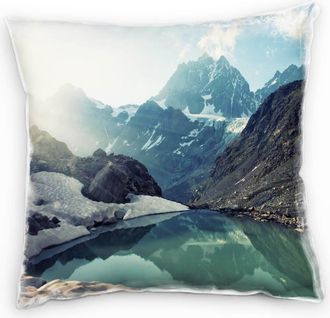Paul Sinus Art Seen, blau, braun, Bergsee, schneebedeckte Berge Deko Kissen 40x40cm für Couch Sofa Lounge Zierkissen - Dekoration zum Wohlfühlen