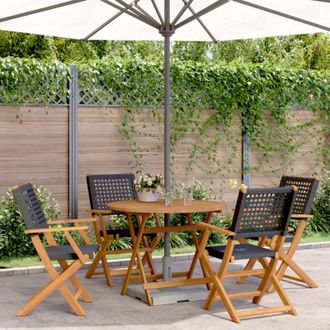 vidaXL vidaXL Ensemble &agrave; manger de jardin 5 pcs r&eacute;sine tress&eacute;e et bois massif