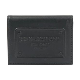Dolce & Gabbana Homme, Accessoires, Noir, Taille: ONE Size Porte-cartes en cuir de veau avec plaque de logo