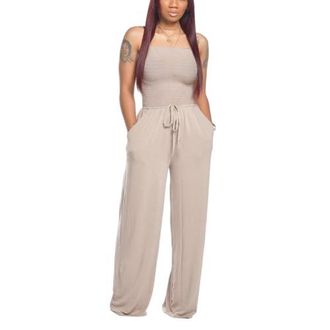 Generic Combinaison sans bretelles &agrave; la taille, combinaison d&eacute;t&eacute; sans manches avec ceinture &agrave; jambes larges, haut tubulaire ample avec poches, abricot, 3XL