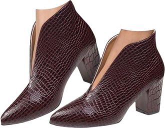 Generic Bottines pour femme en cuir verni avec motif fendu et bout pointu r&eacute;tro &agrave; talon bas respirant et l&eacute;ger pour femme, Ered, 38.5 EU