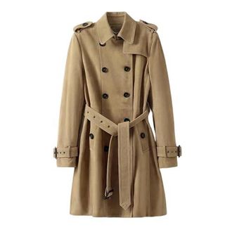 Generic Veste en cuir pour femme - Automne Hiver Noir Double Boutonnage Classique Slim Ceinture Mouton Long Trench Coat, 1, M