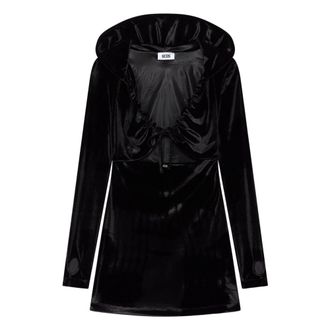 GCDS Kapuzenkleid mit R&uuml;schen - - Dresses - Damen - Schwarzk - L